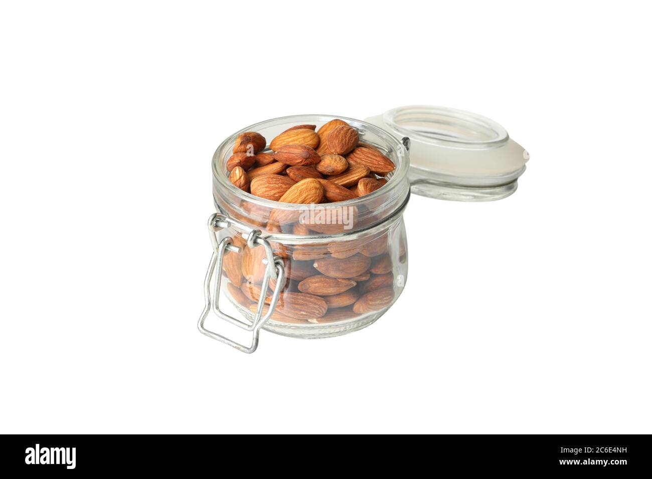 Glass jar with almond isolated on white background Stock Photo - Alamy