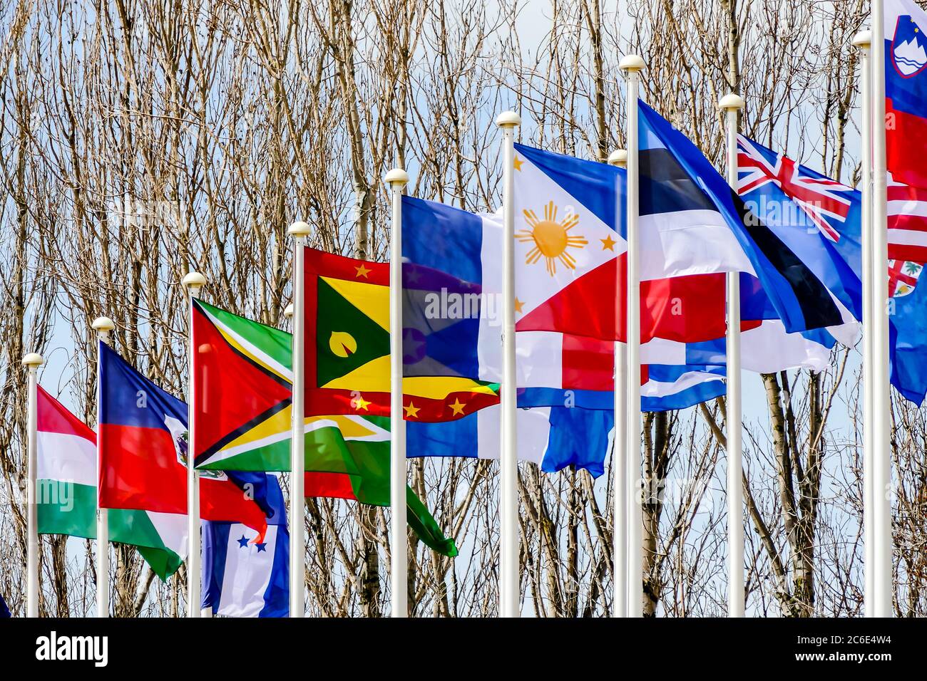 flags of different countries on background of blue sky, beautiful photo ...