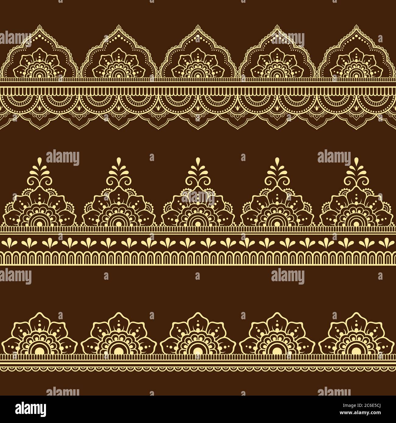 Set of seamless borders for design, application of henna, Mehndi and ...