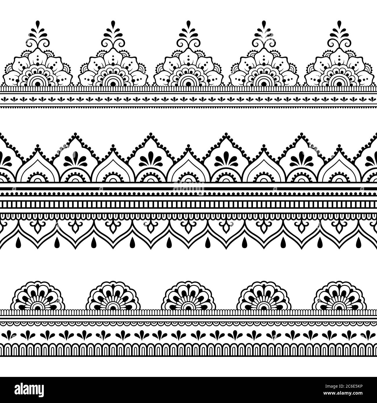 Set of seamless borders for design, application of henna, Mehndi and ...