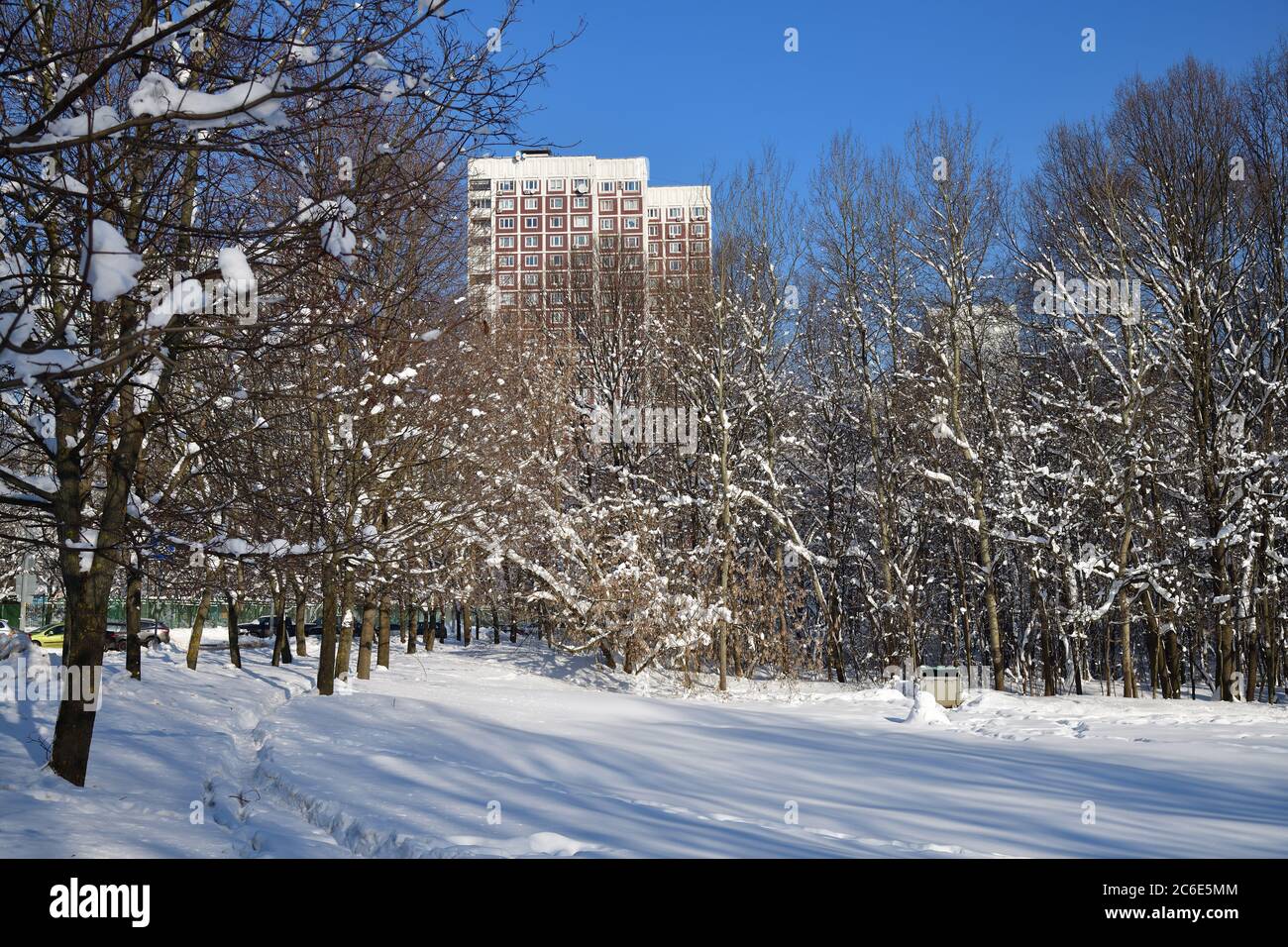Moscow block of Konkovo shown on an early winter morning. Residential ...