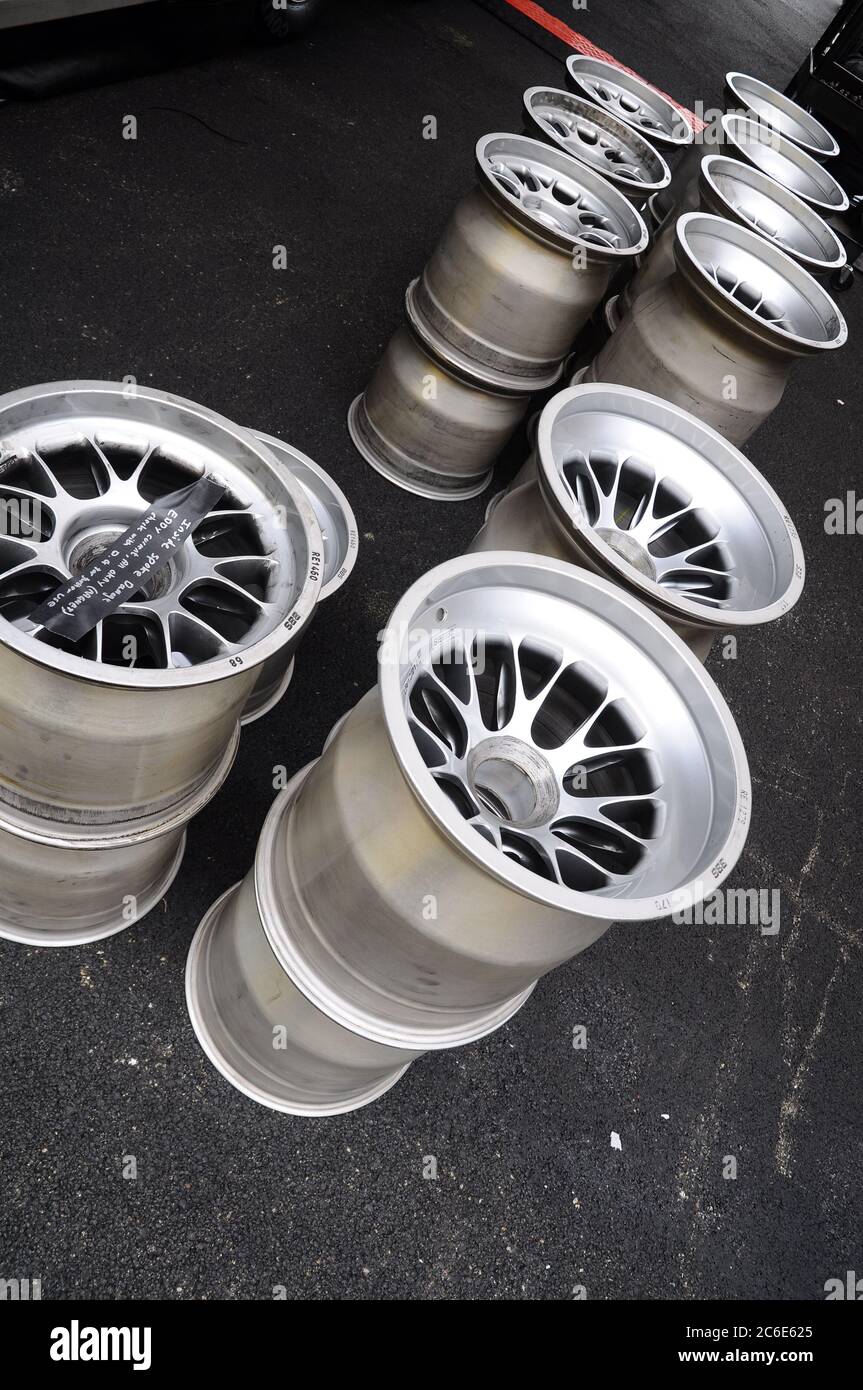 MUGELLO, ITALY - MAY 2012: detail of alloy wheels of Formula 1 cars ...