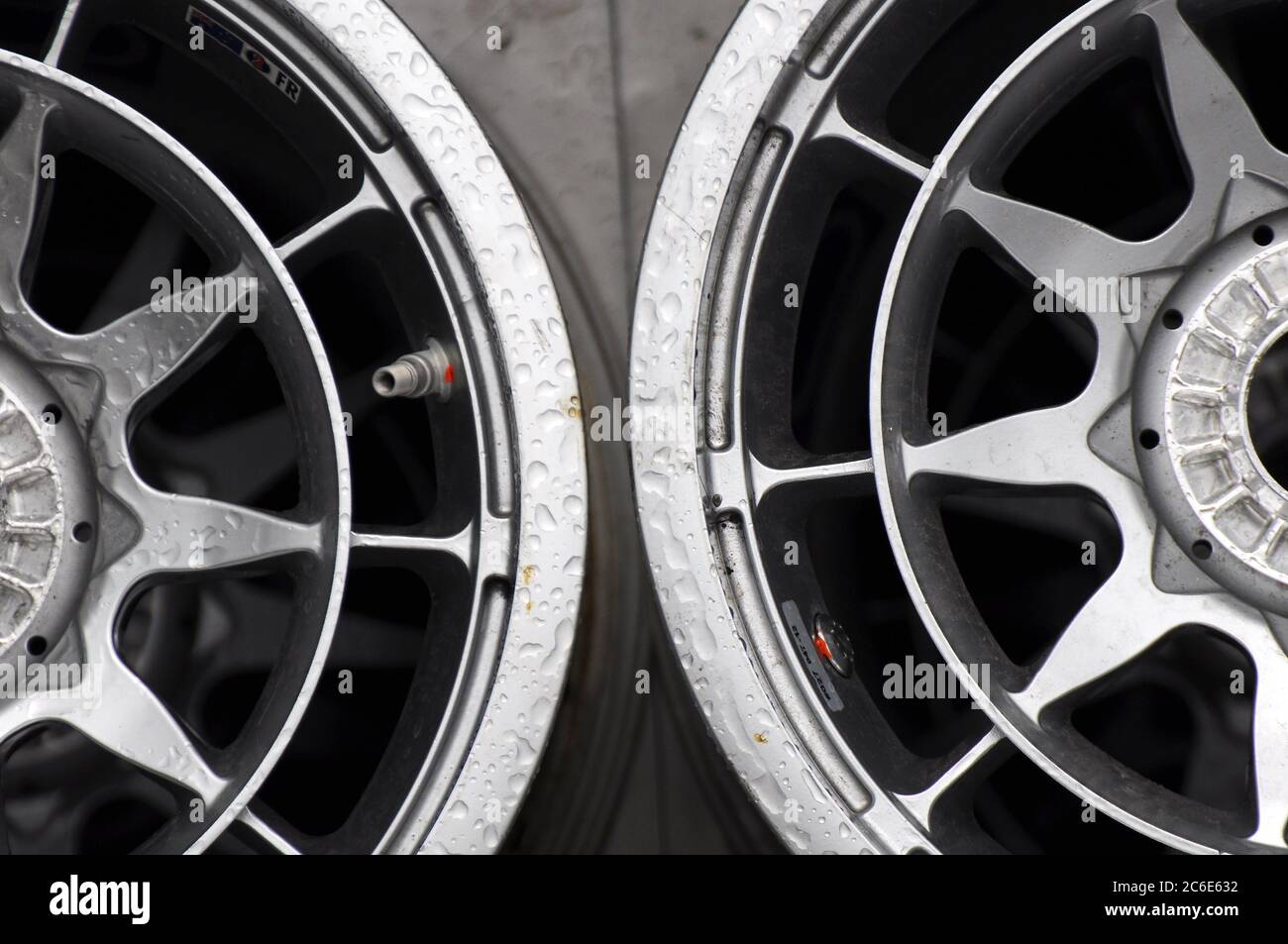 MUGELLO, ITALY - MAY 2012: detail of alloy wheels of Formula 1 cars ...