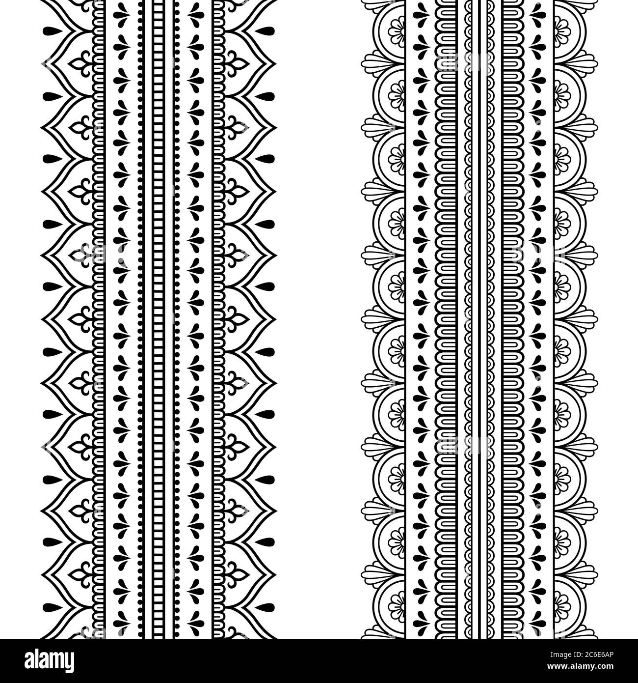 Set of seamless borders for design, application of henna, Mehndi and ...