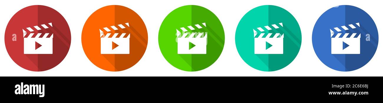 Video icon set, red, blue, green and orange flat design web buttons ...