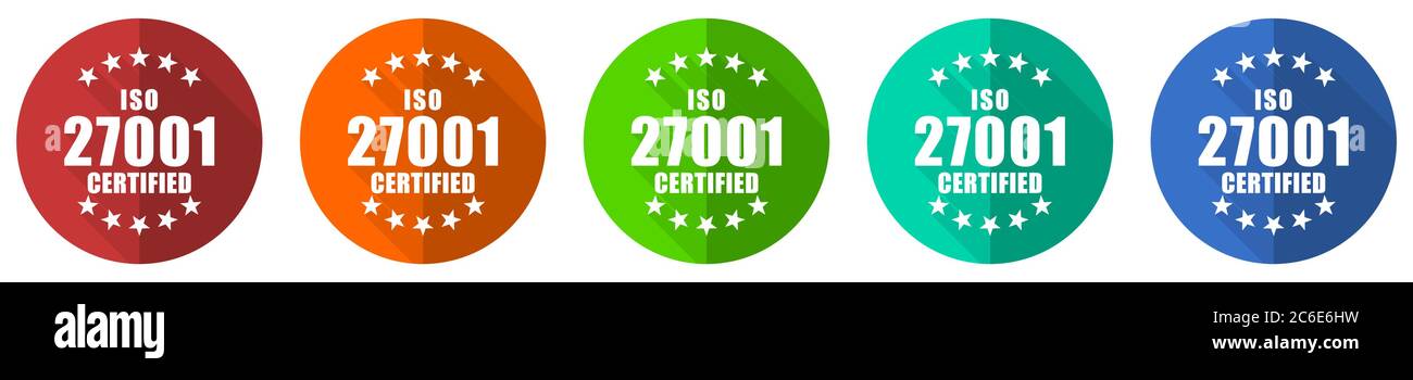 Iso 27001 icon set, red, blue, green and orange flat design web buttons ... Iso 27001 icon set, red, blue, green and orange flat design web buttons ...
