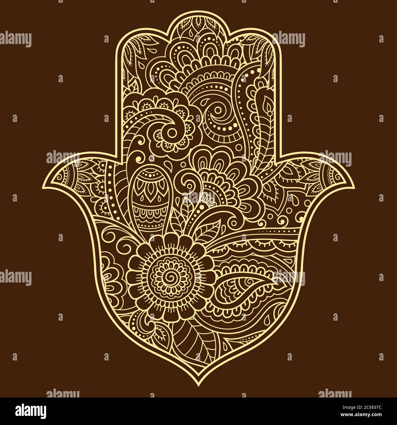 Hamsa hand drawn symbol with flower. Decorative pattern in oriental ...