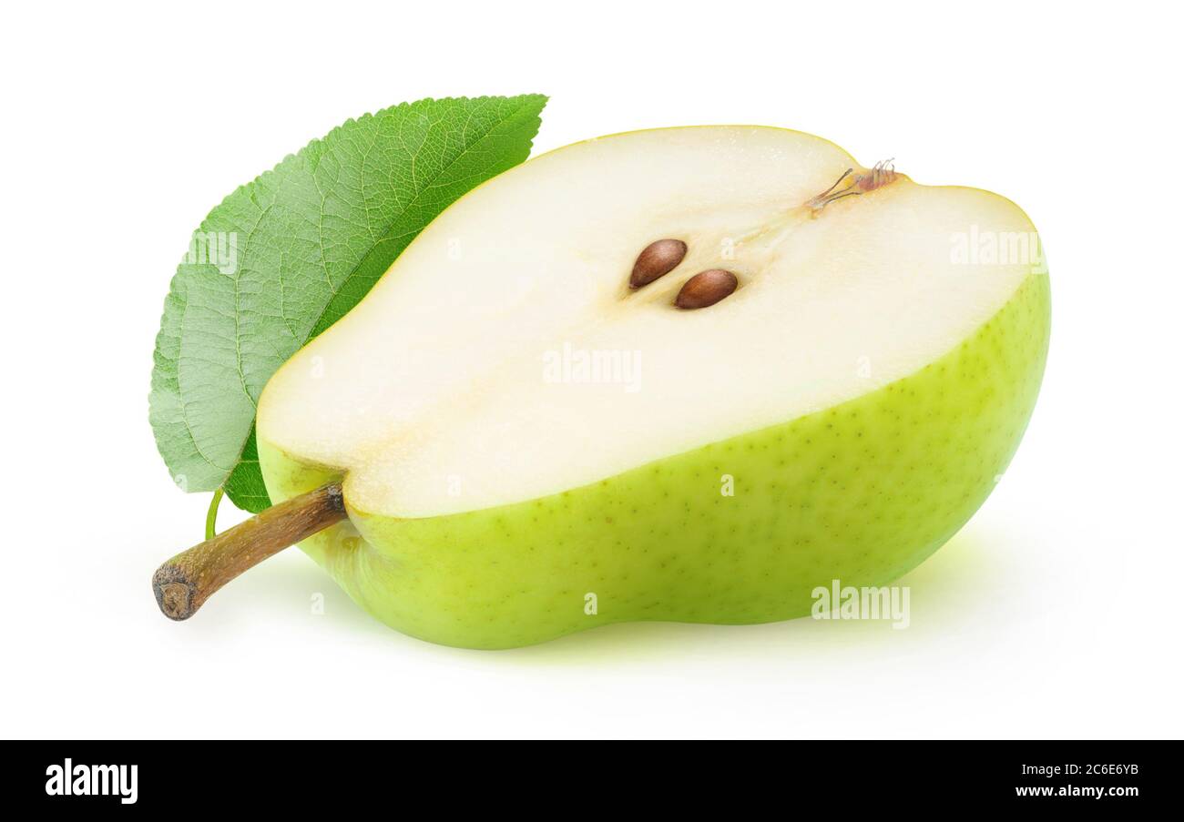 Isolated pear. One half of green pear fruit isolated on white ...