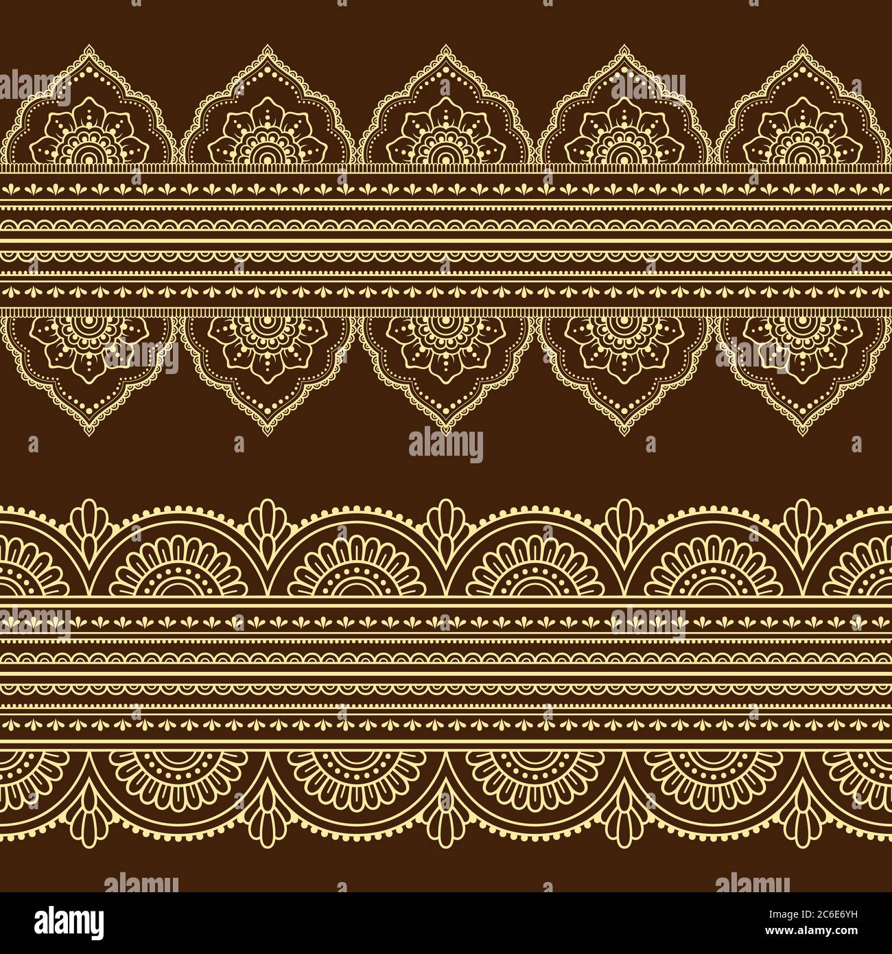 Set of seamless borders for design, application of henna, Mehndi and ...
