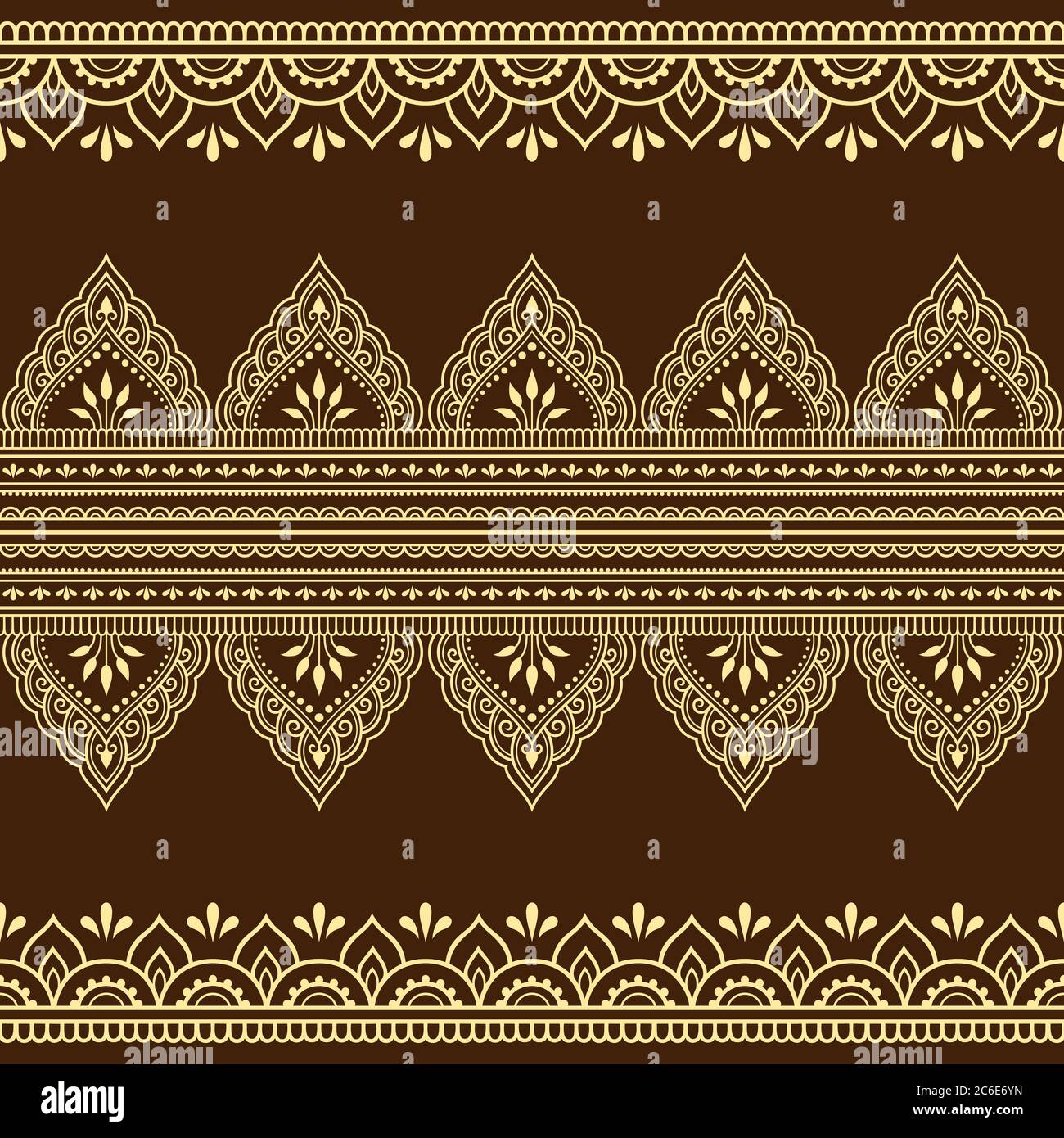 Set of seamless borders for design, application of henna, Mehndi and ...