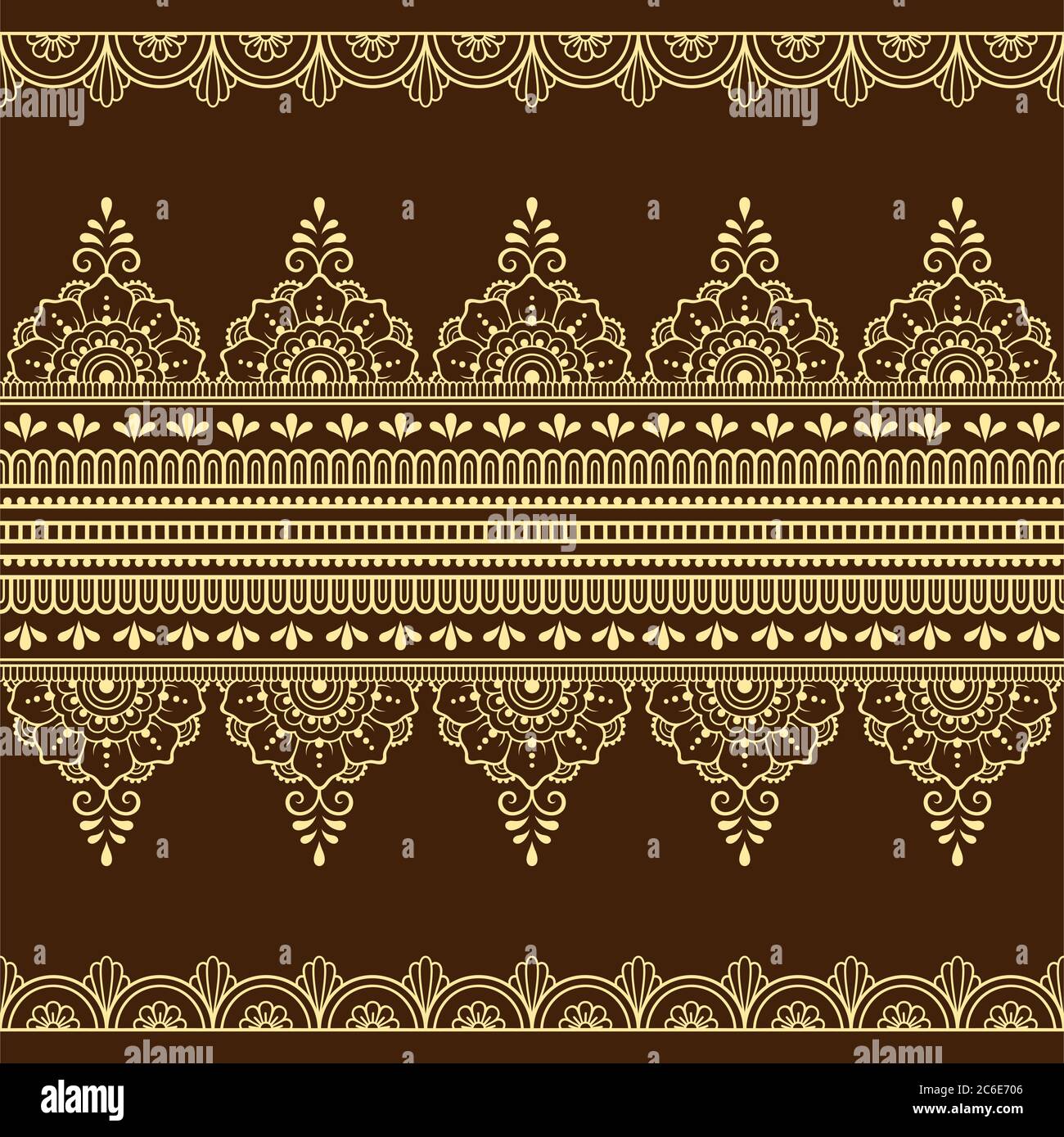 Set of seamless borders for design, application of henna, Mehndi and ...