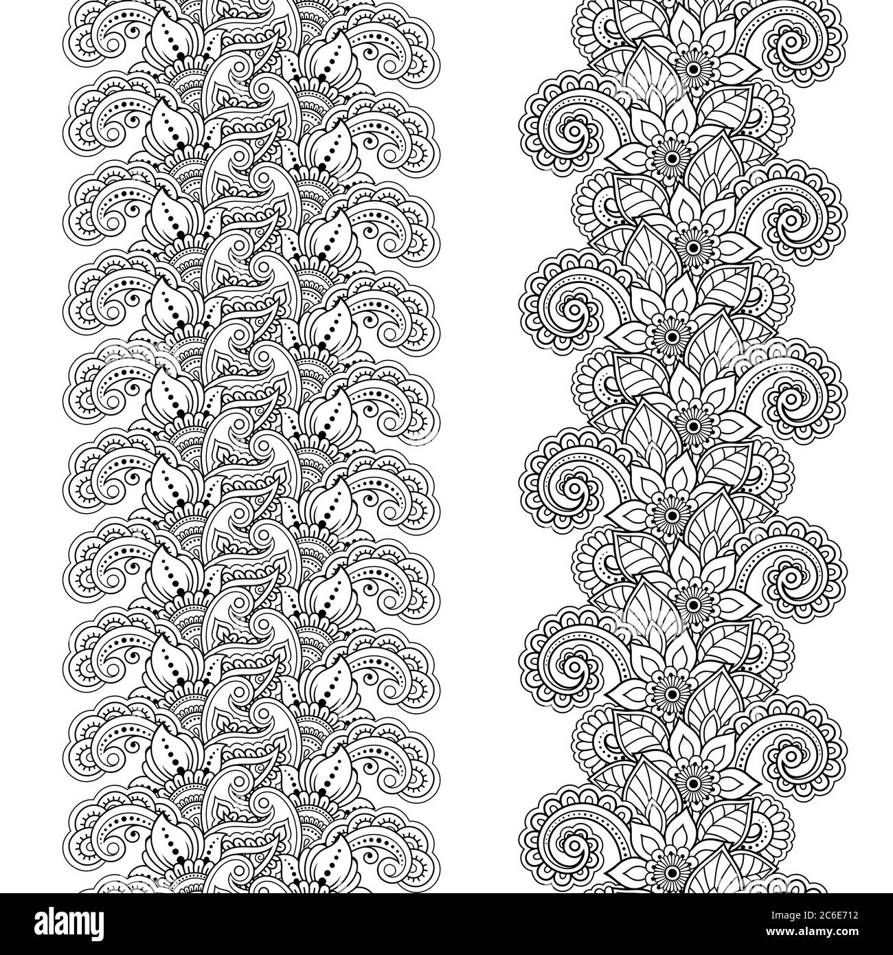 Set of seamless flower borders for design, application of henna, Mehndi ...