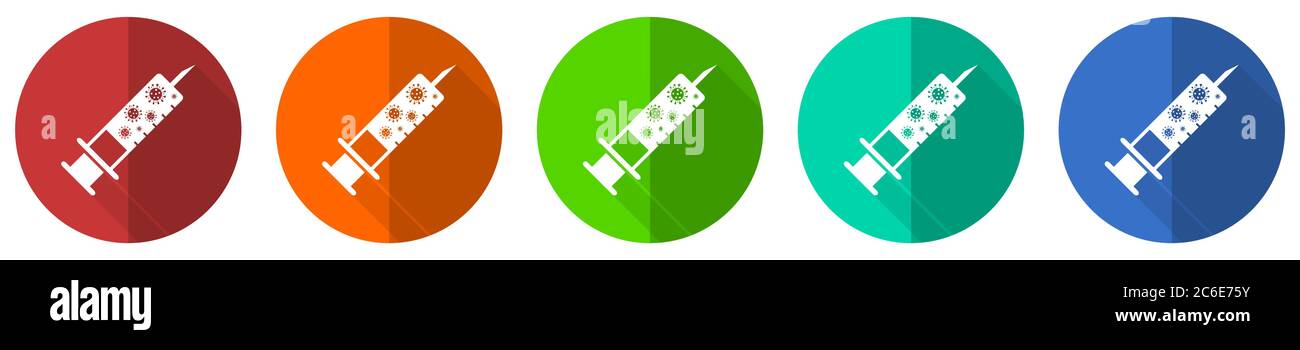 Vaccine, injection, syringe symbol icon set, red, blue, green and ...