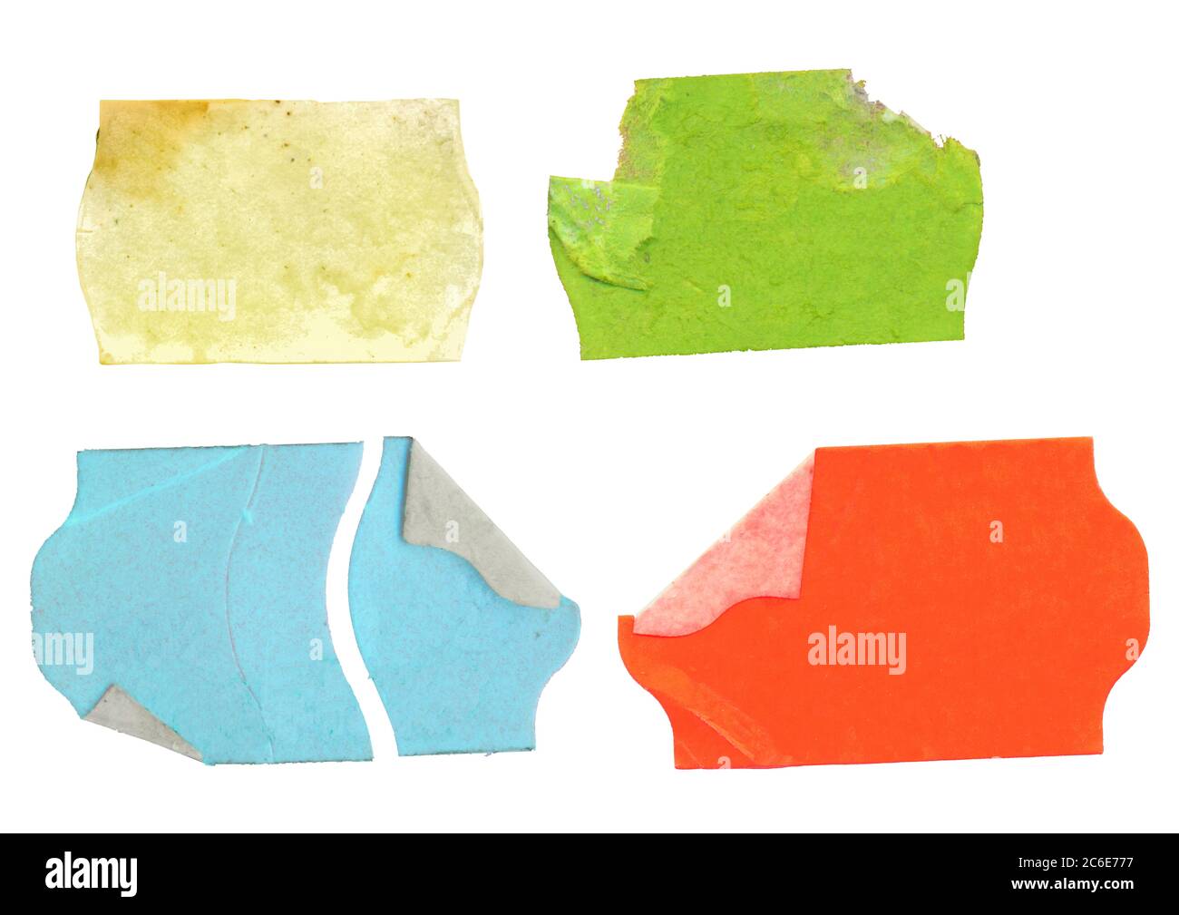 set of empty grungy adhesive price stickers, multicolored price tags ...