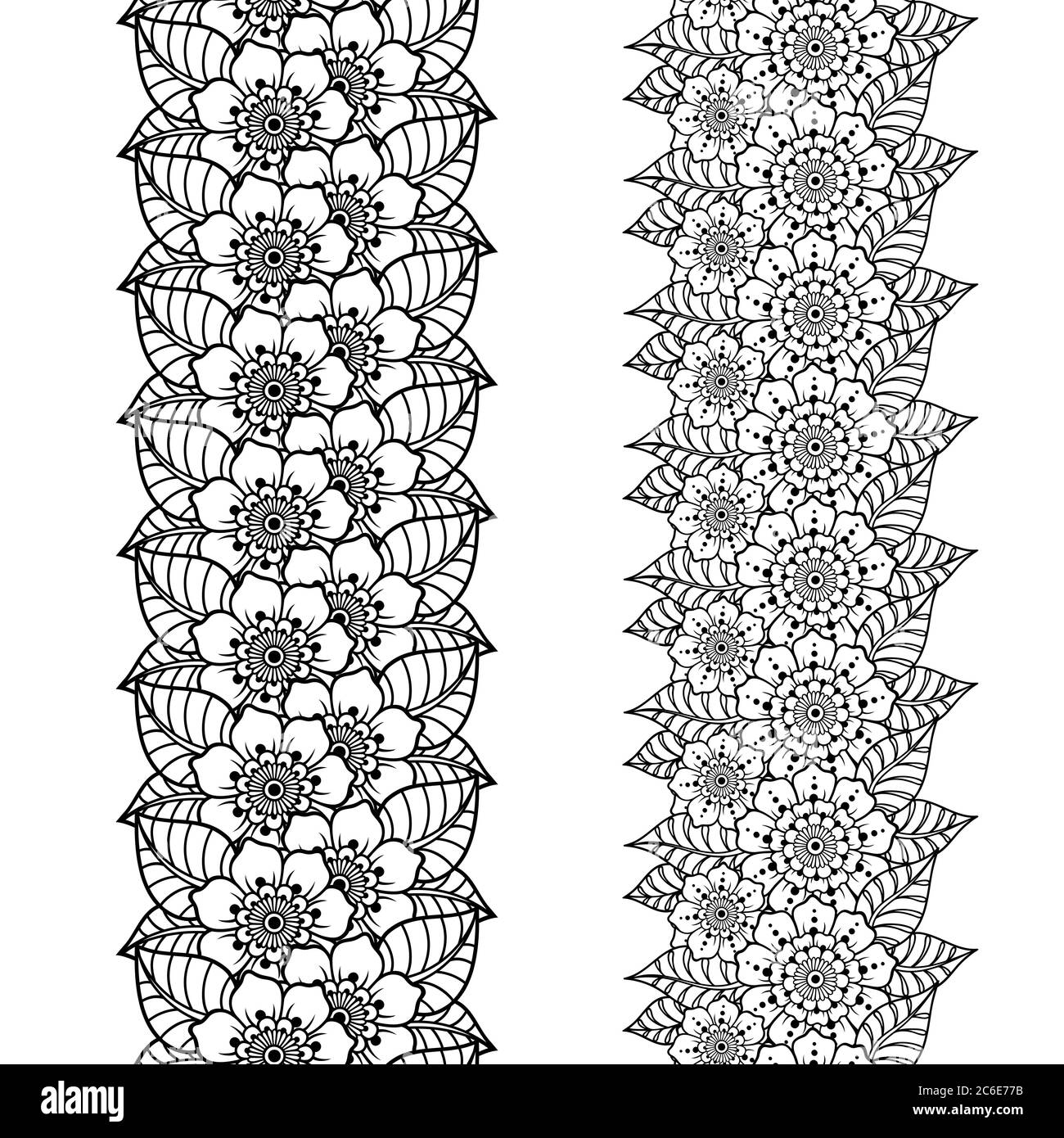 Set of seamless flower borders for design, application of henna, Mehndi ...