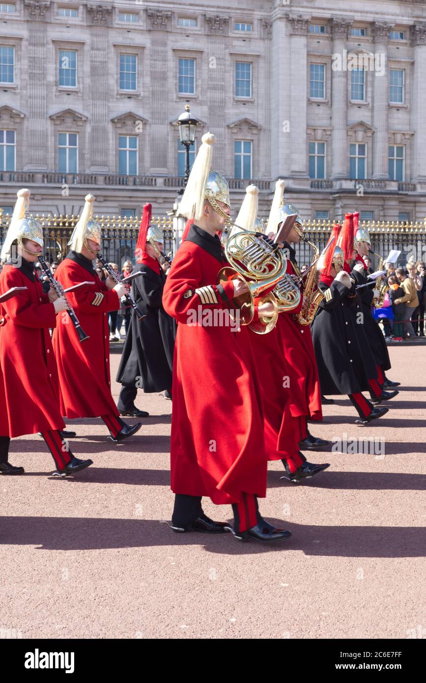 blues and royals and the Queens lifeguards marching band, marching past ...