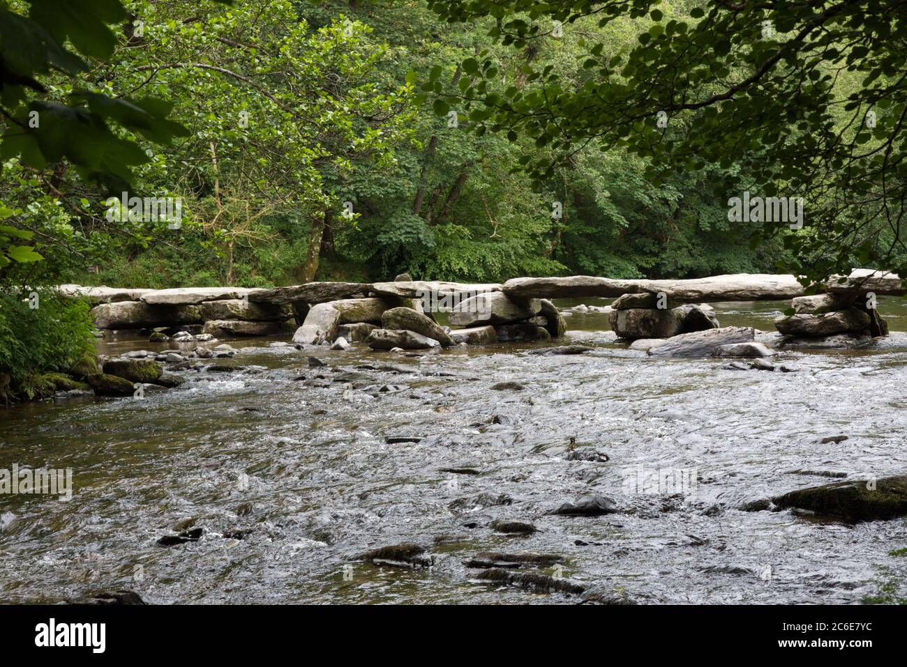 Tarr Steps, clapper bridge across the River Barle in the Exmoor ...