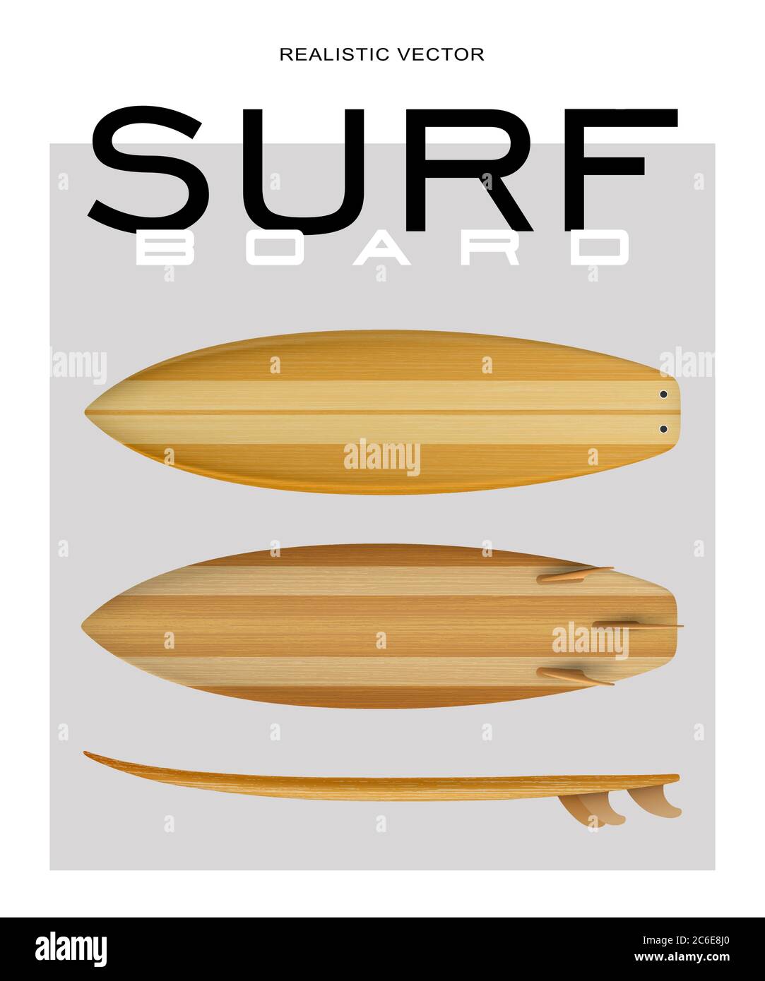 Realisric surf board Wood front back side view in vector format Stock ...