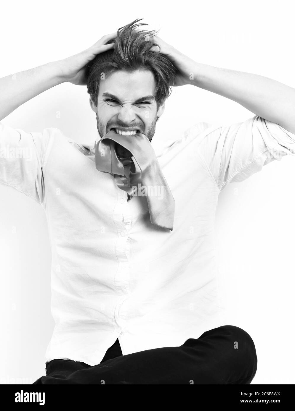 Bearded man, short beard. Caucasian angry macho with moustache holding ...