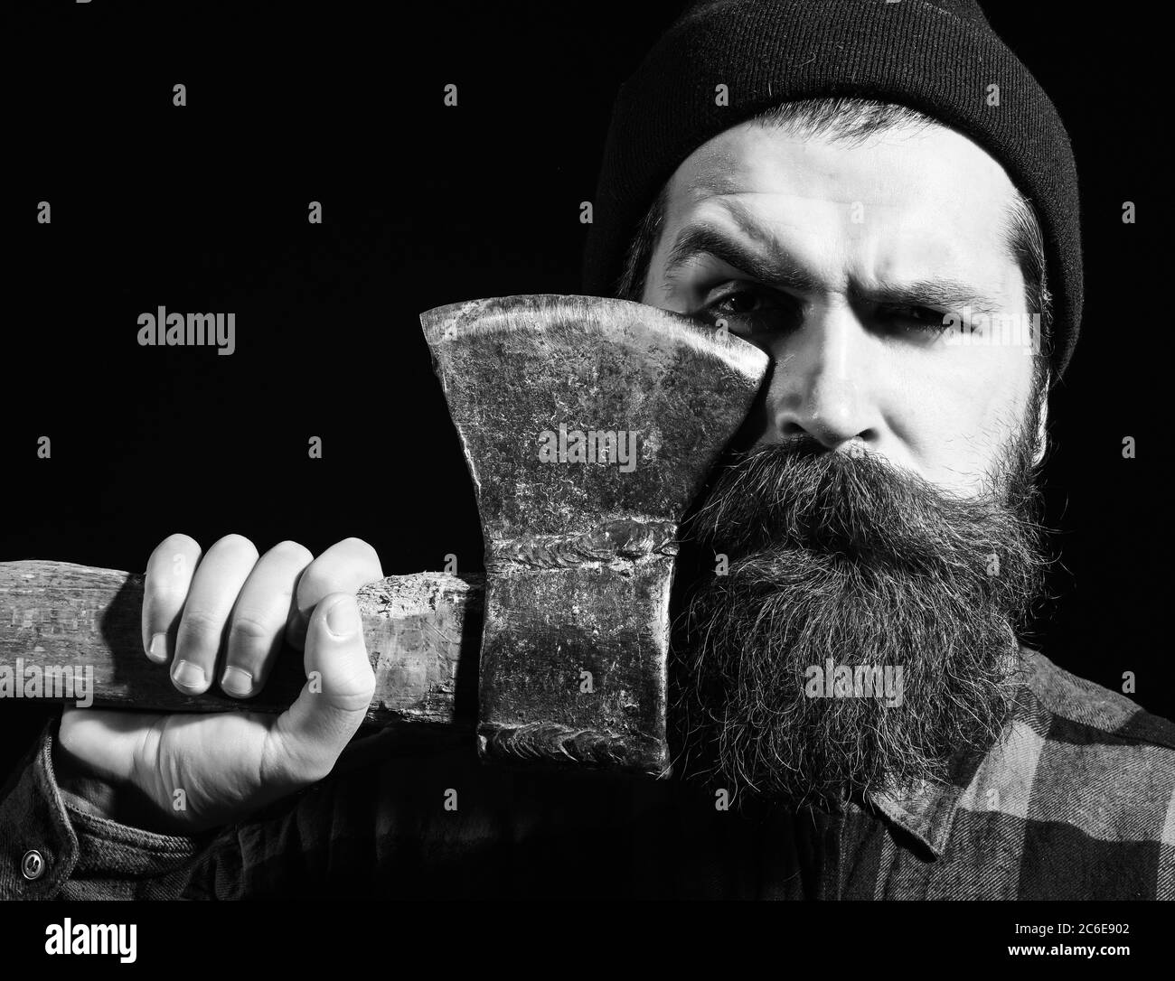 Handsome man or lumberjack, bearded hipster with beard and moustache in ...