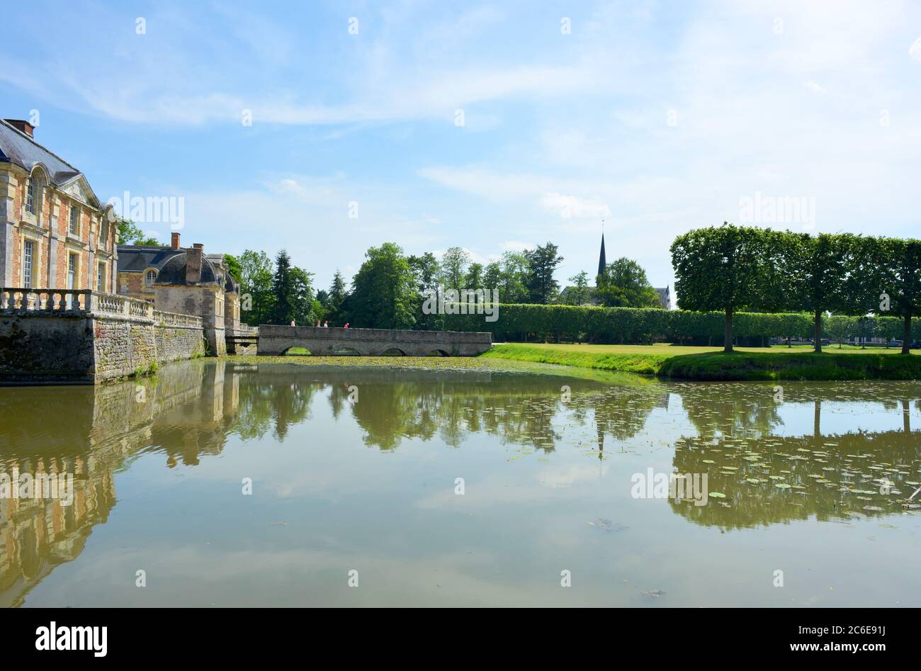 La Ferte Saint Aubin, France, 05-28-2017 castle ensemble bridge and ...