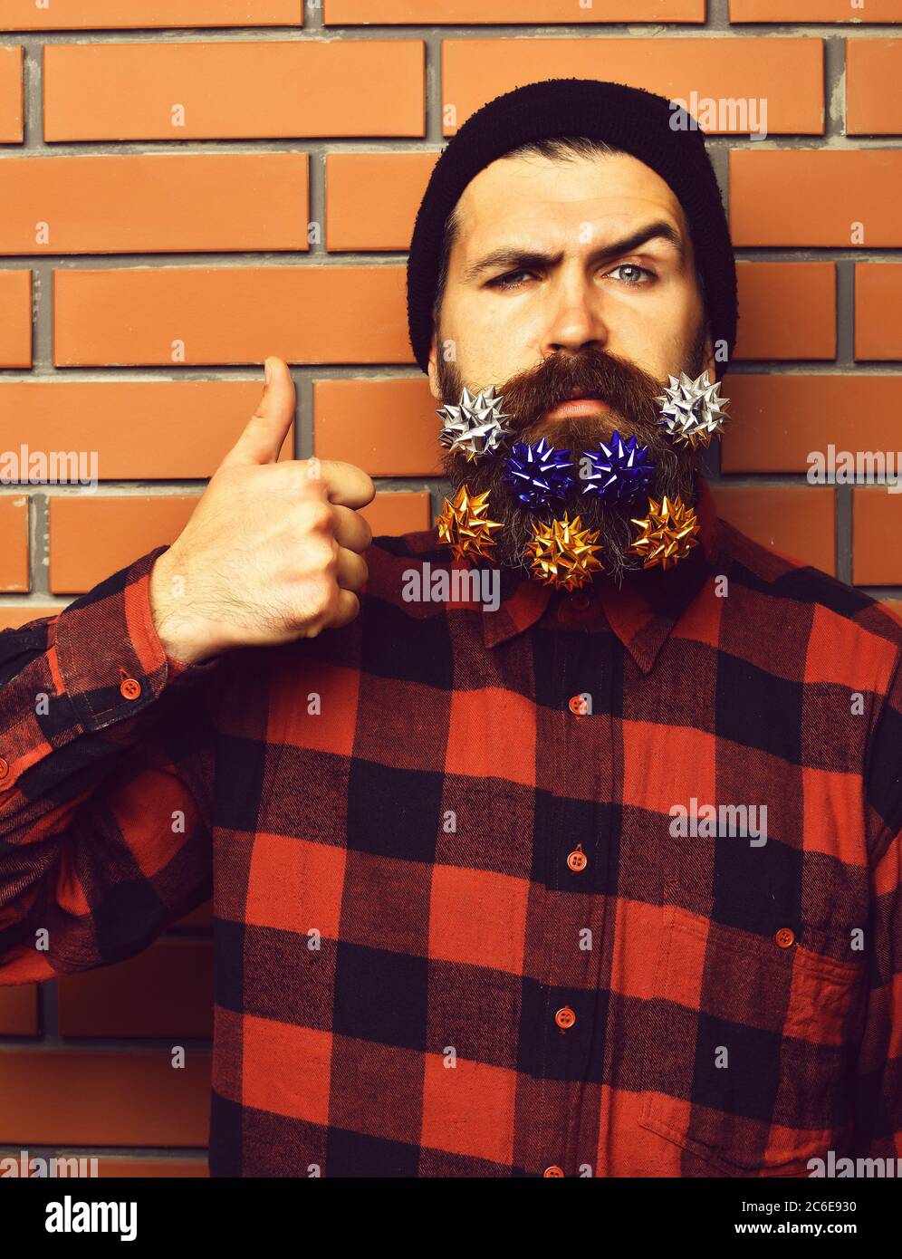 Bearded man, long beard. Brutal caucasian squinting hipster with ...