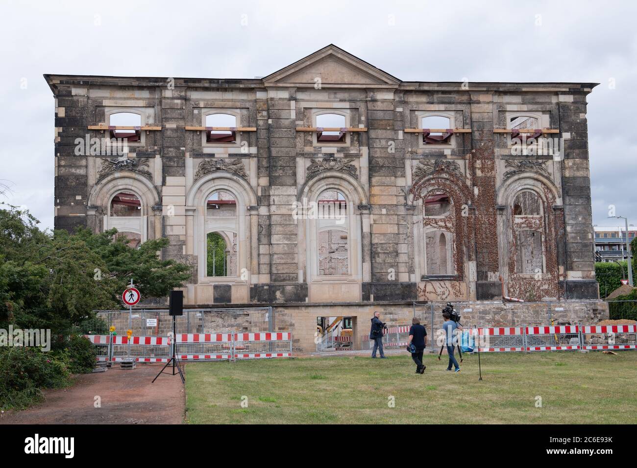 Dresden, Germany. 09th July, 2020. A site fence surrounds the log cabin ...