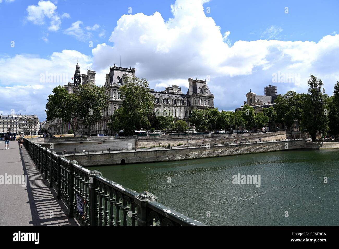 View from a bridge. Blue sky and white clouds Stock Photo - Alamy