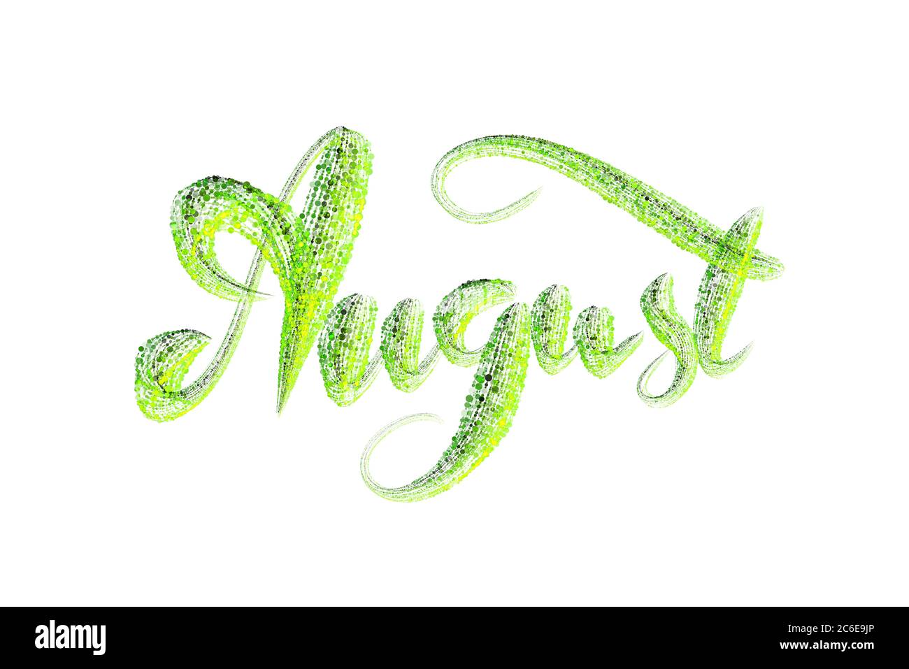 August lettering word written with green luminous particles isolated on ...