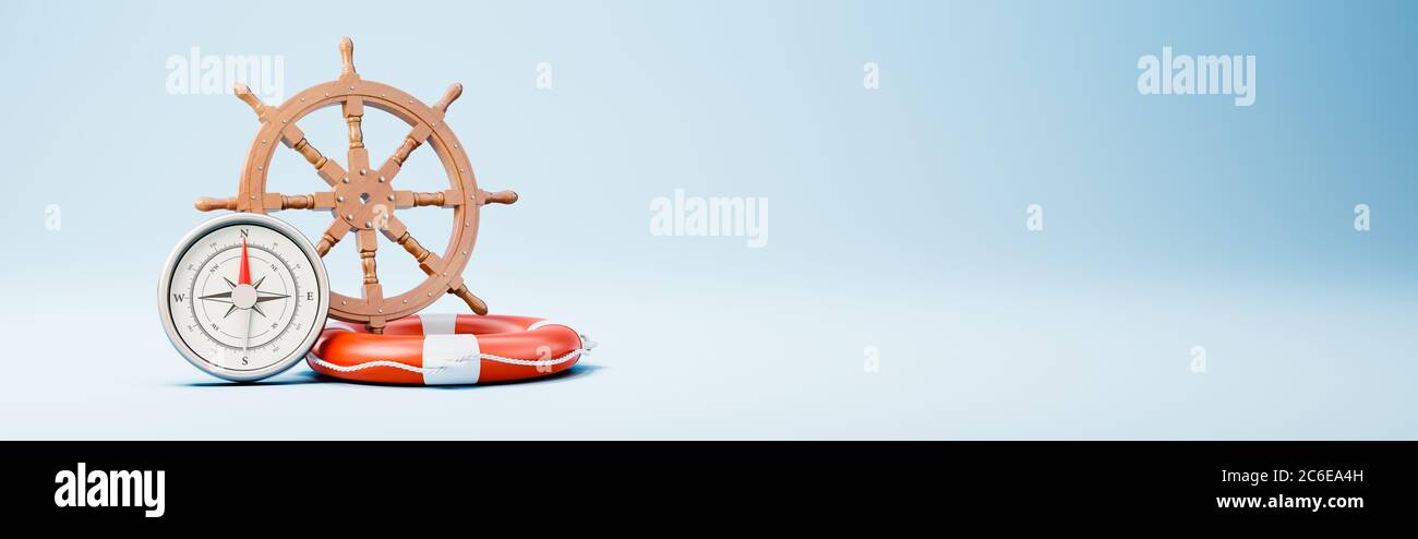 Navigation Equipment on Blue Background with Copy Space Stock Photo - Alamy