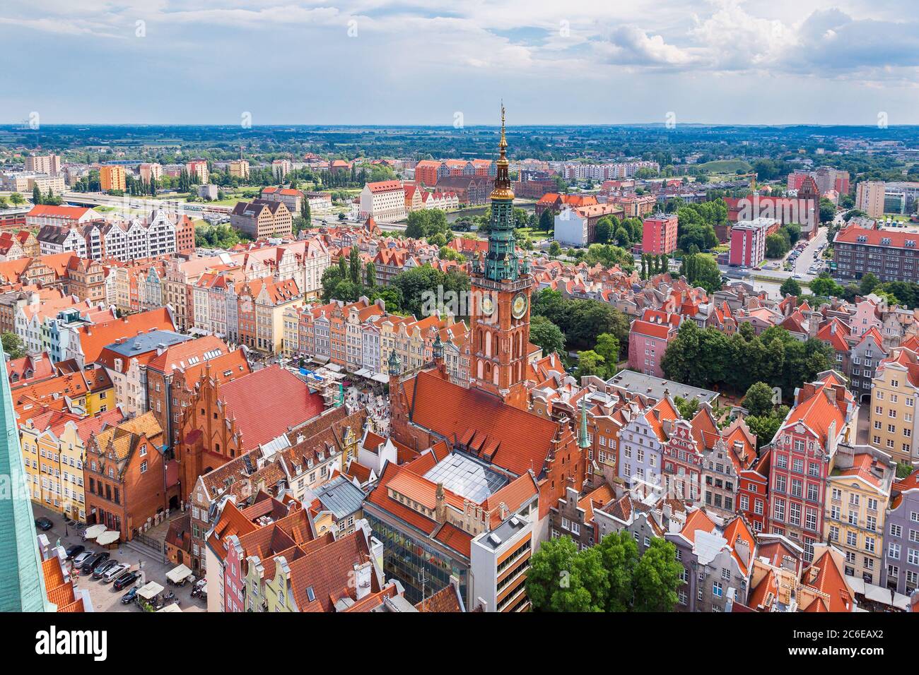 Old Town in Gdansk, aerial view from cathedral tower, Poland Stock ...