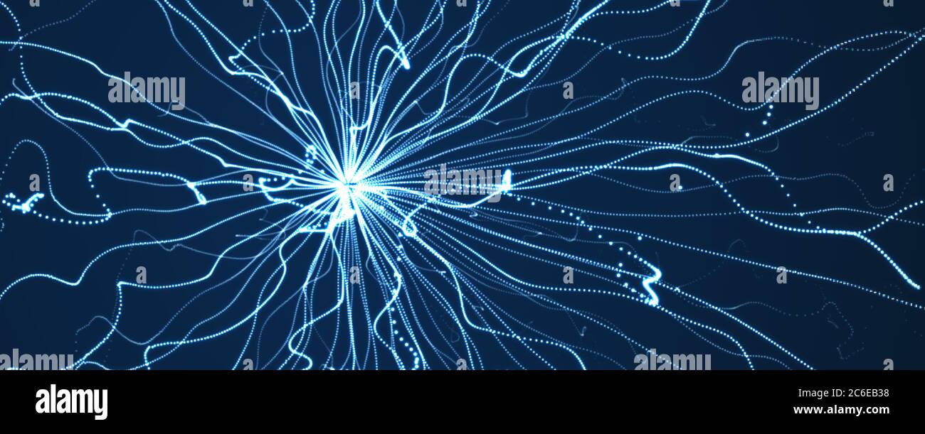 Abstract science or technology background. Array with dynamic particles ...