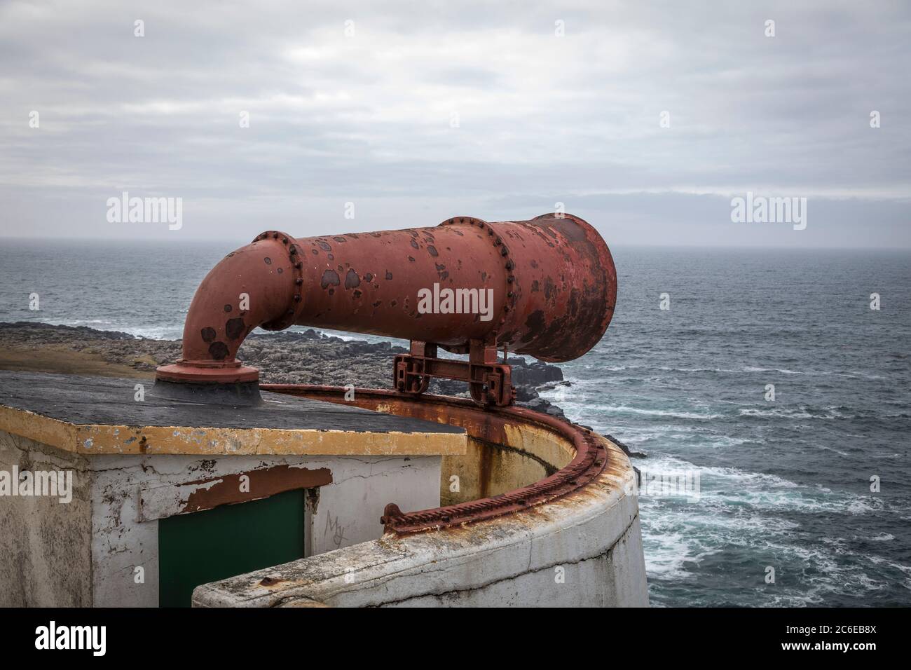 The fog horn next to Neist Point Lighthouse, is the western most point ...