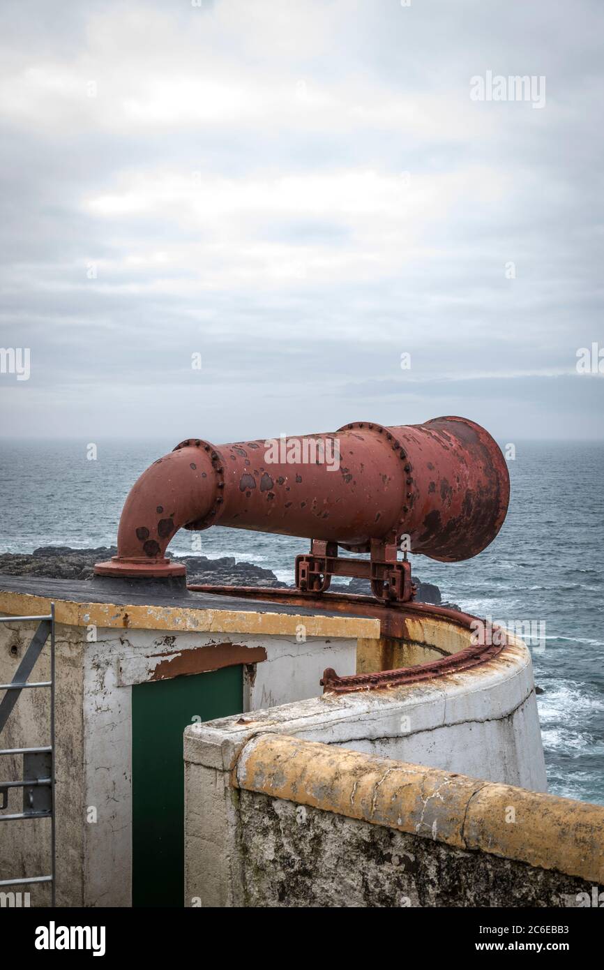 The fog horn next to Neist Point Lighthouse, is the western most point ...