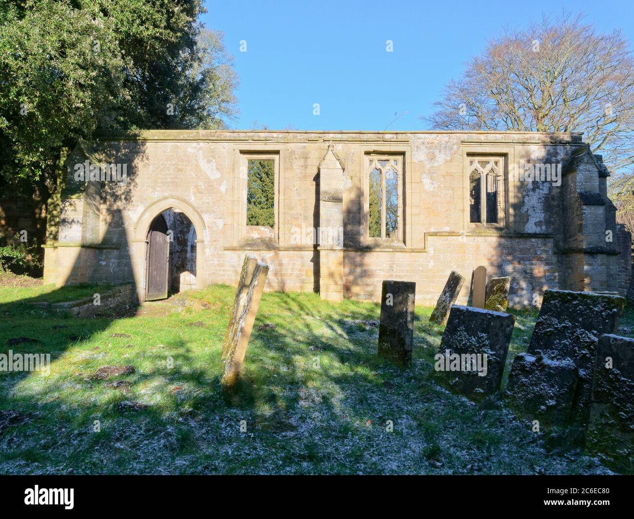 The walls of All Saints Old Church, a derelict medieval church in the ...