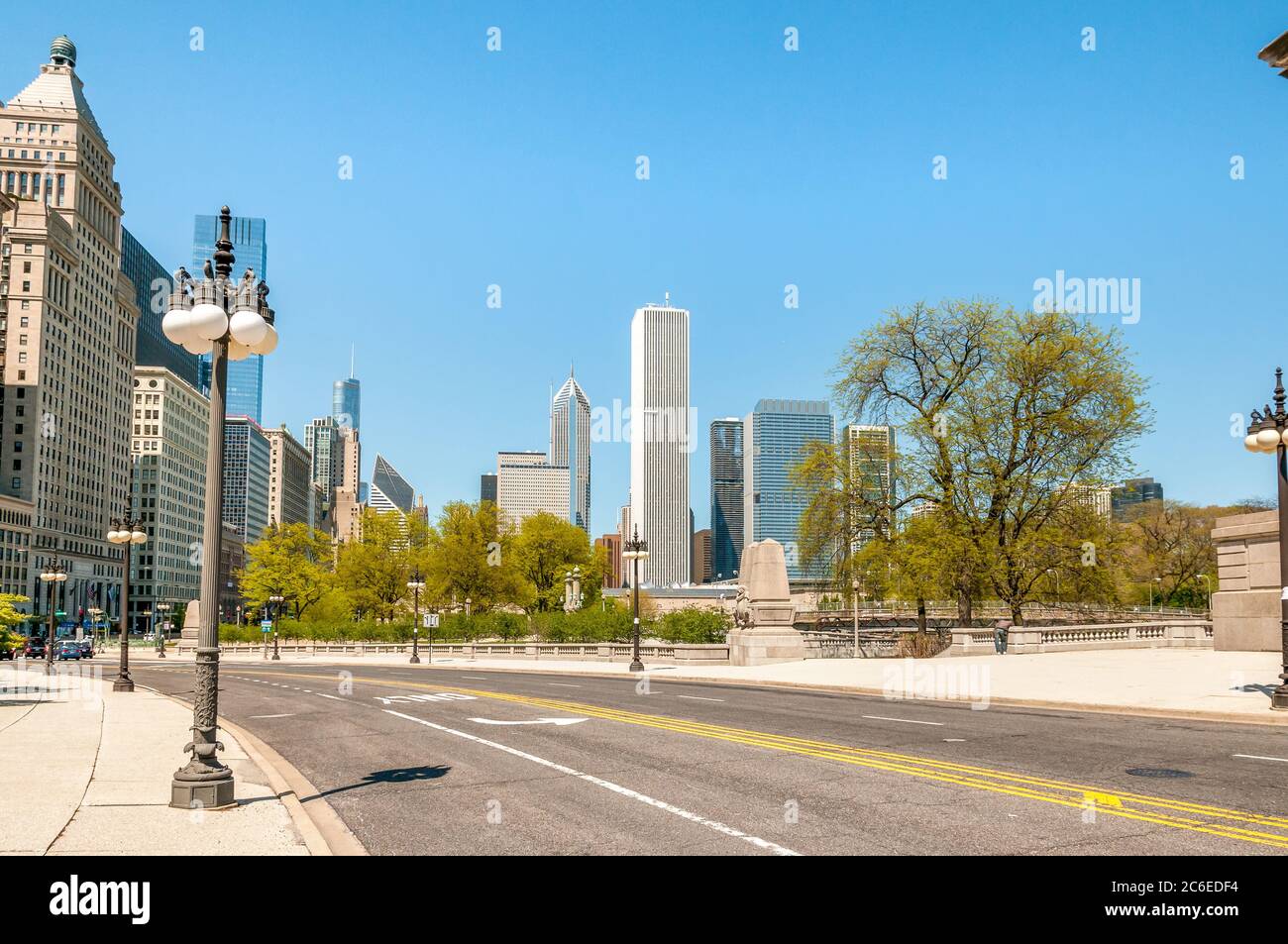 Street in Chicago downtown skyline in a sunny day, Illinois, USA Stock ...