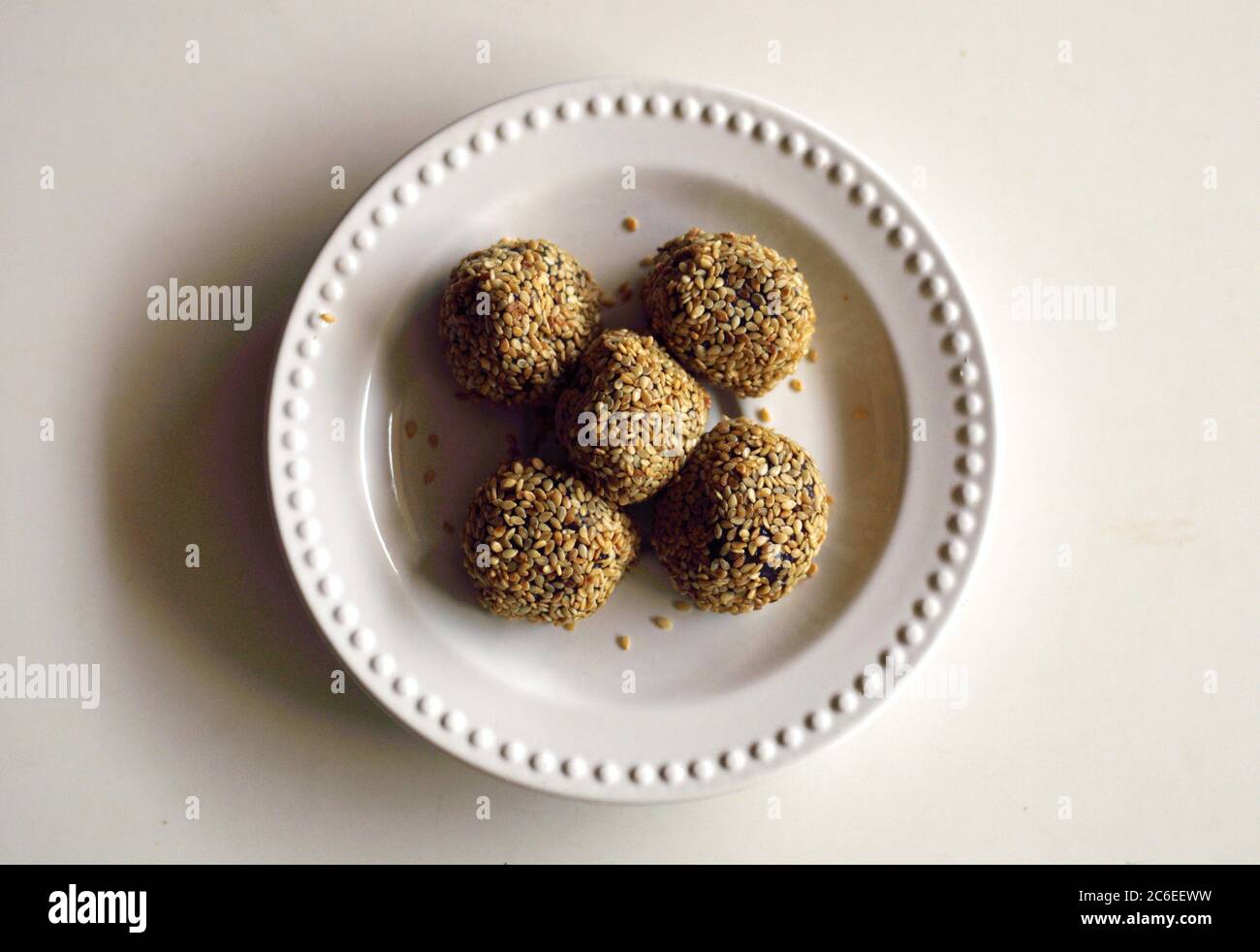 Sesame seed balls or Onde-onde. Glutinous rice flour stuffed with mung ...