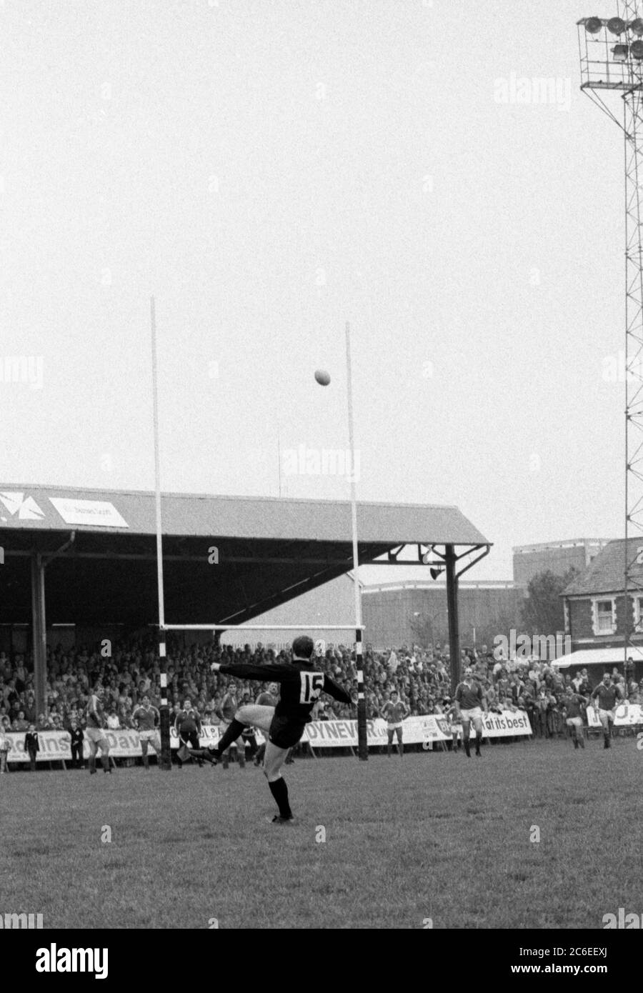 Paul Thorburn of Neath RFC slotting a penalty kick against Llanelli RFC ...