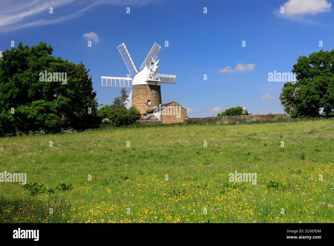 Summer view of Heage Windmill, Heage village, Derbyshire England UK ...