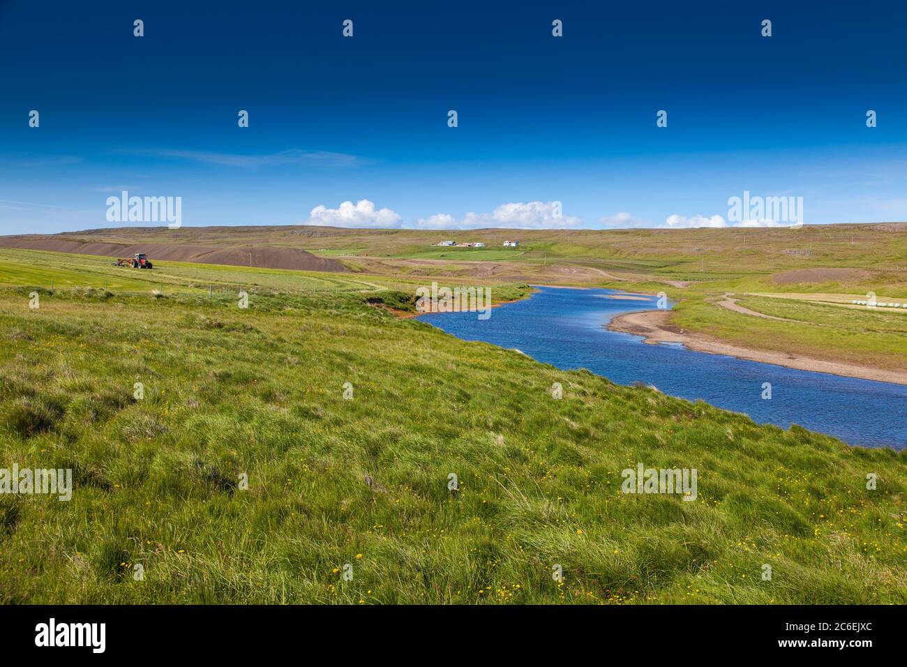 Icelandic landscape with blue water stream Stock Photo - Alamy