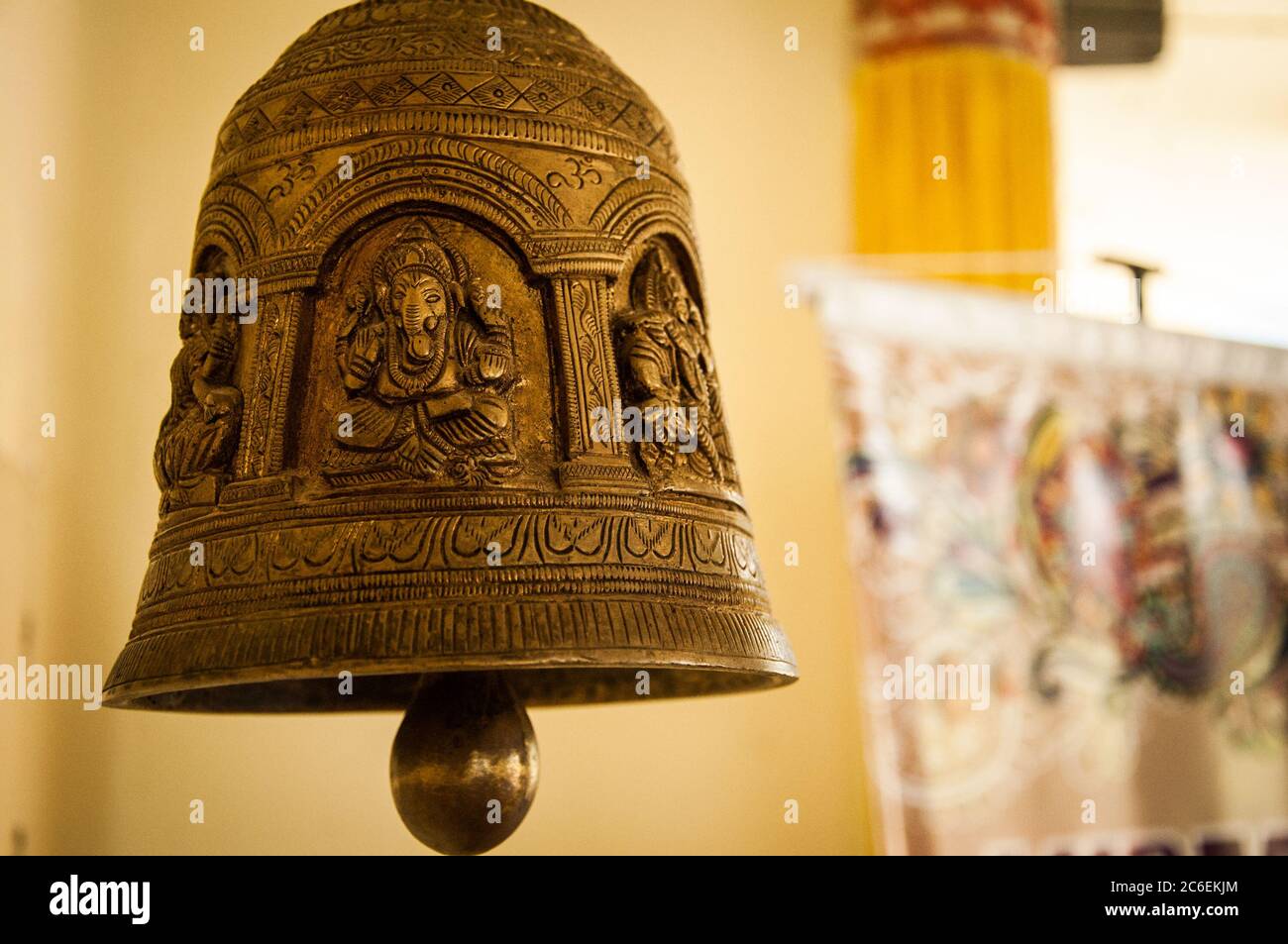 Holy bell in a hare krishna temple Stock Photo - Alamy