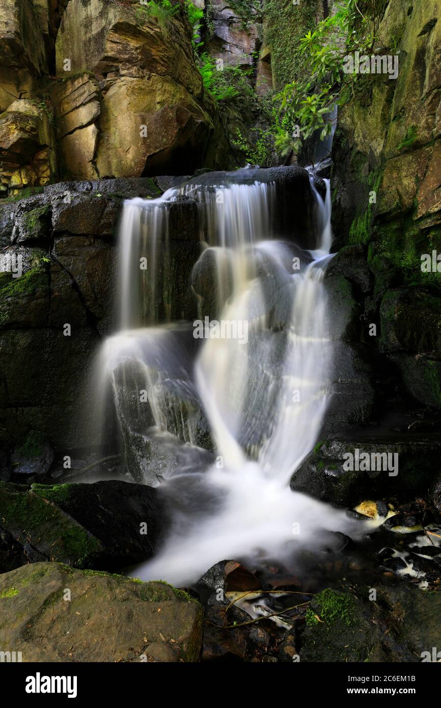 Summer view of Lumsdale Falls, Bentley Brook, near Matlock town, Peak ...
