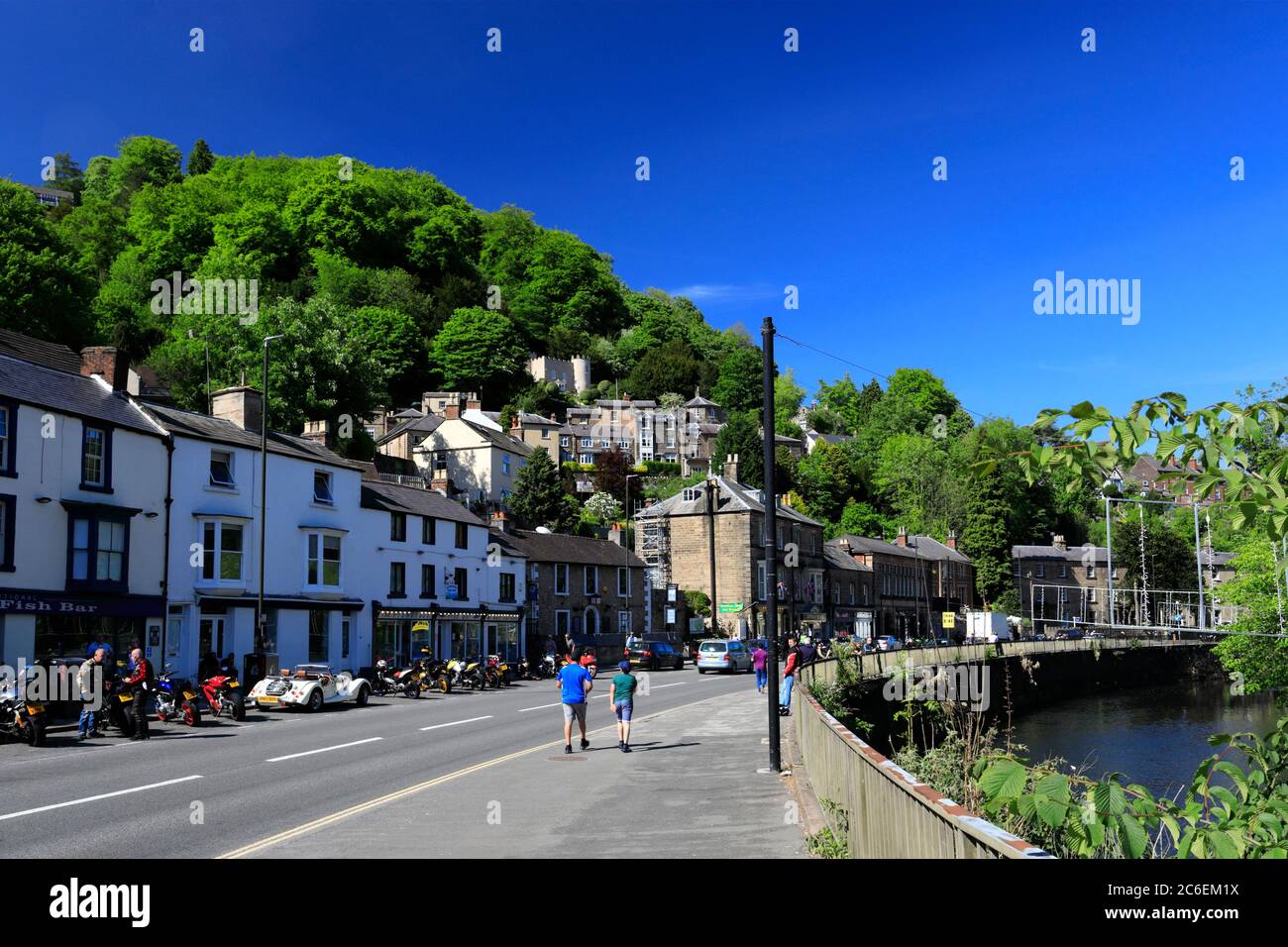 View of Matlock Bath on the river Derwent, Peak District National Park ...