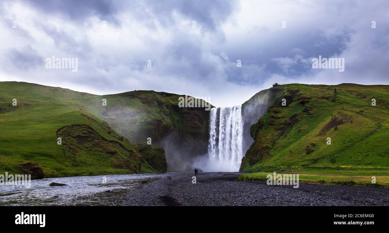 Iceland, Skogafoss waterfall in a rainy summer day Stock Photo - Alamy
