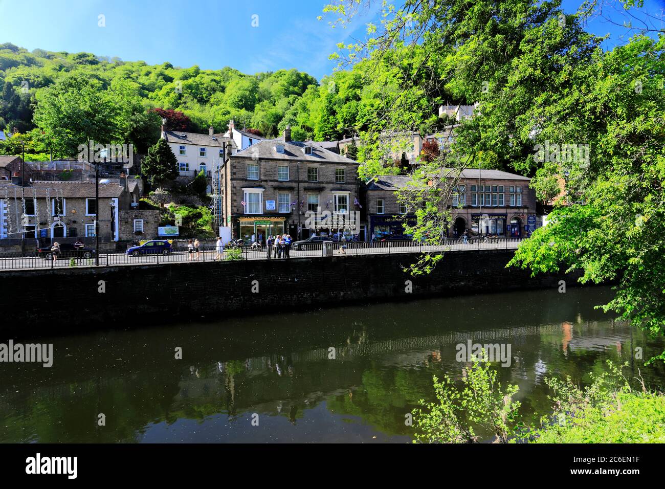 View of Matlock Bath on the river Derwent, Peak District National Park ...