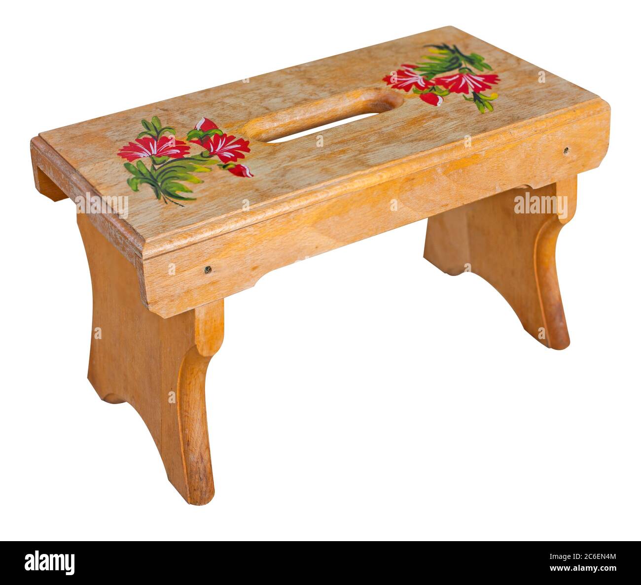 wooden traditional small seating stool isolated over white background ...