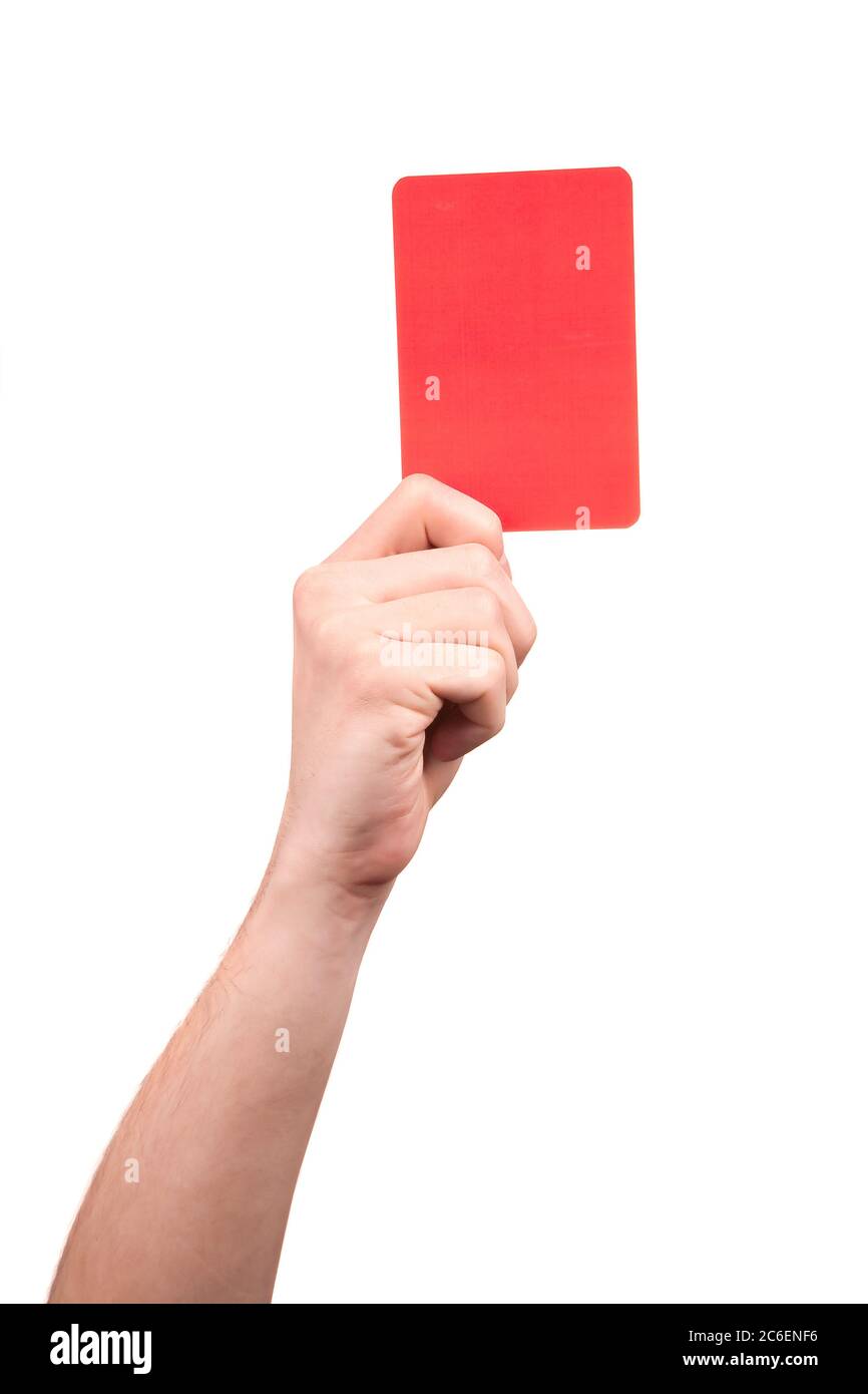 Soccer referee hand holding red card Stock Photo - Alamy