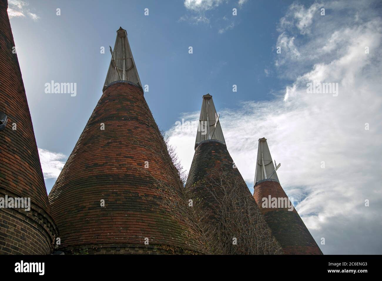 Iconic rooftop profile of Kentish oast houses at the Hop Farm Paddock ...