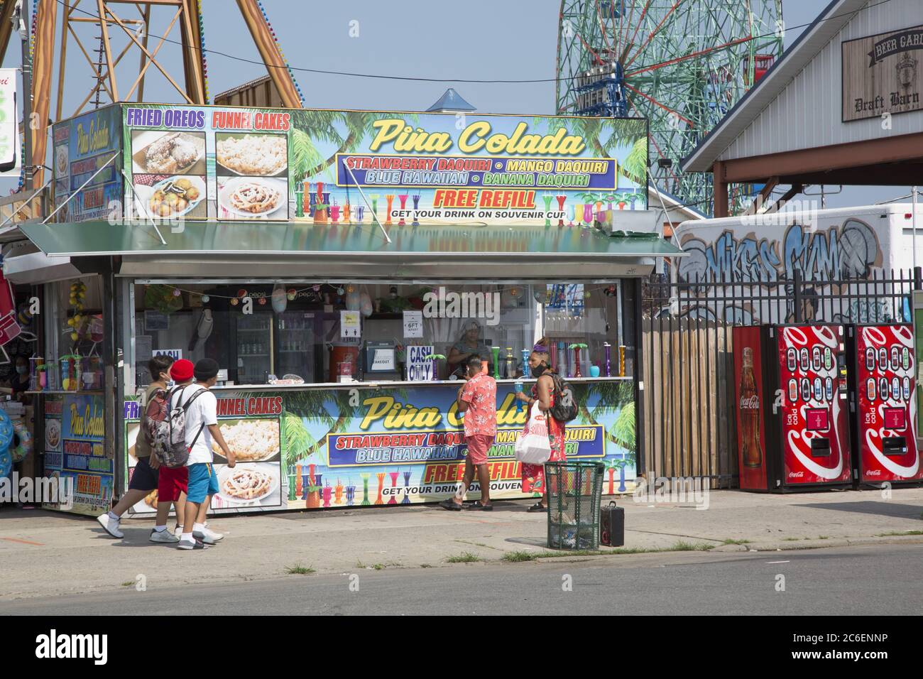 Refreshment stand by the beach and amusement park at Coney Island ...