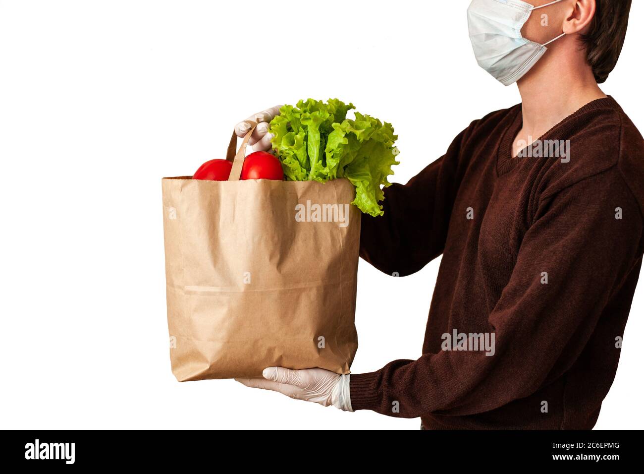 smart food delivery service man handing fresh food to recipient and ...